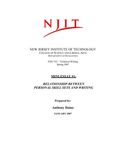 mini-essay #1 - Njit - New Jersey Institute of Technology