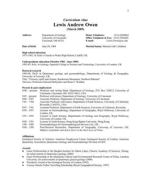 Lewis Andrew Owen - University of Cincinnati