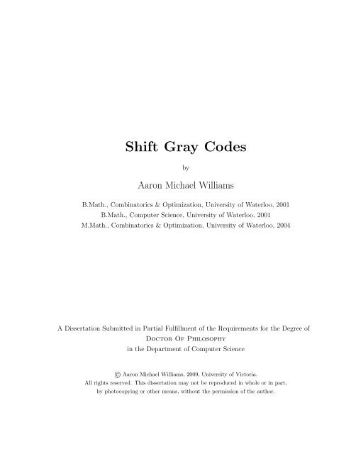 Shift Gray Codes - Department of Computer Science - University of ...
