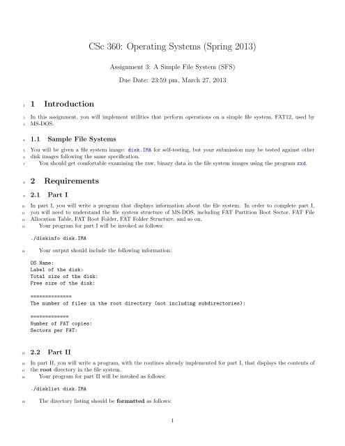 CSc 360: Operating Systems (Spring 2013)