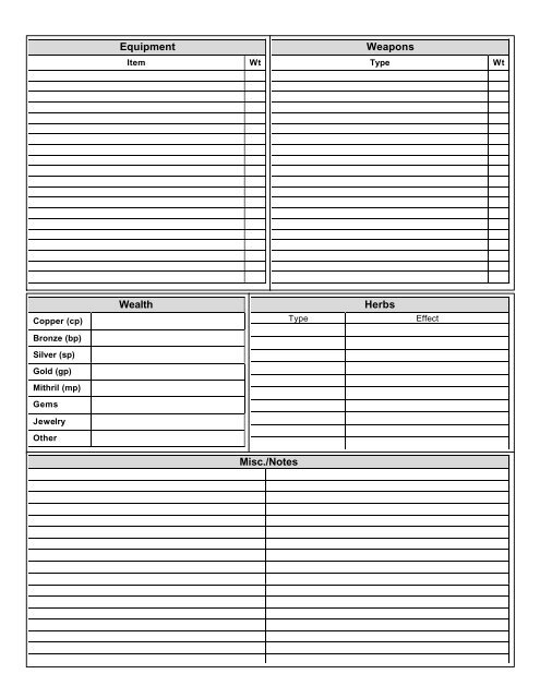 Merp Form Fillable Character Sheet - Printable Forms Free Online