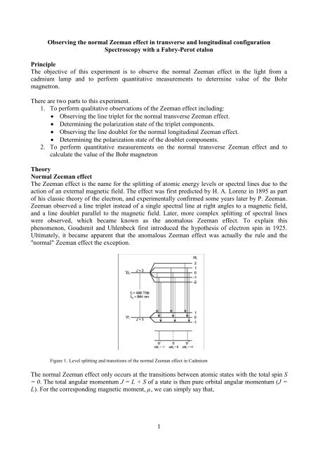 1 Observing the normal Zeeman effect in transverse and longitudinal ...