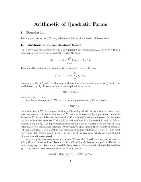 Arithmetic of Quadratic Forms
