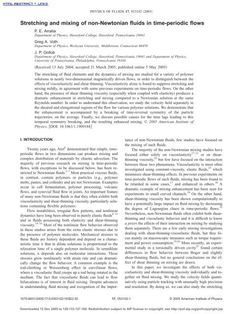Stretching and mixing of non-Newtonian fluids in time-periodic flows