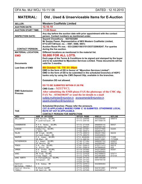 Regarding Old , Scrap & Unserviceable Misc. Items for E-Auction