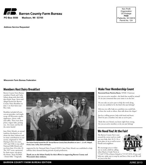 Barron Newsletter June 2013 - Wisconsin Farm Bureau Federation