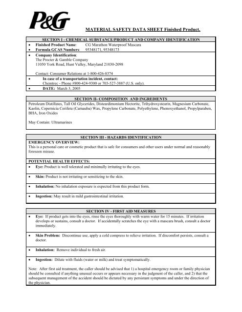 MATERIAL SAFETY DATA SHEET Finished Procter & Gamble, 55% OFF
