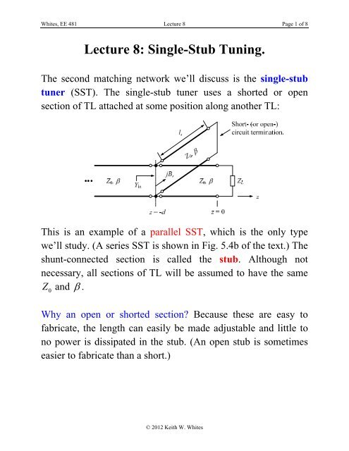 Lecture 8: Single-Stub Tuning.
