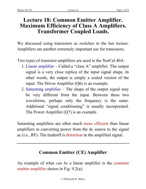 Lecture 18 Common Emitter Amplifier Maximum Efficiency Of Class