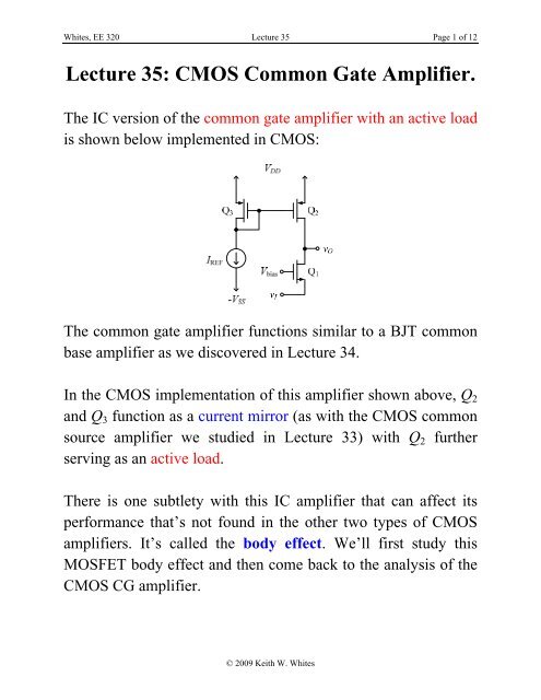 Lecture 35: CMOS Common Gate Amplifier.