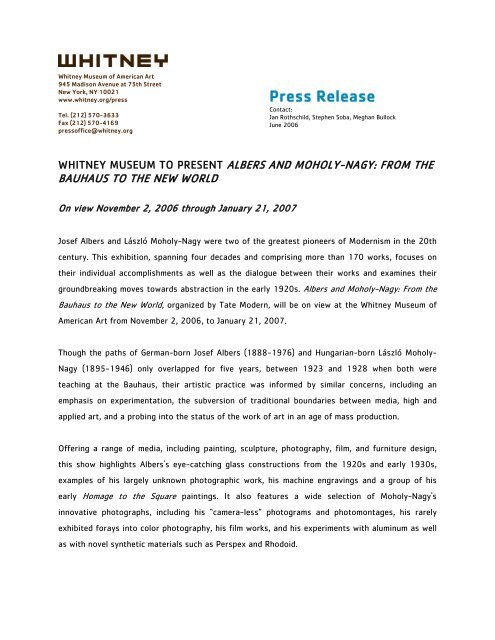 Press Release - Whitney Museum of American Art