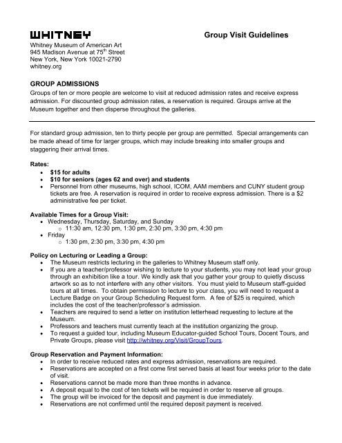 Group Visit Guidelines - Whitney Museum of American Art
