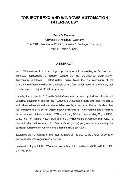 object rexx and windows automation interfaces