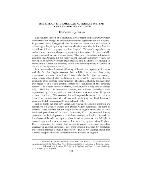 323 THE RISE OF THE AMERICAN ADVERSARY SYSTEM ...