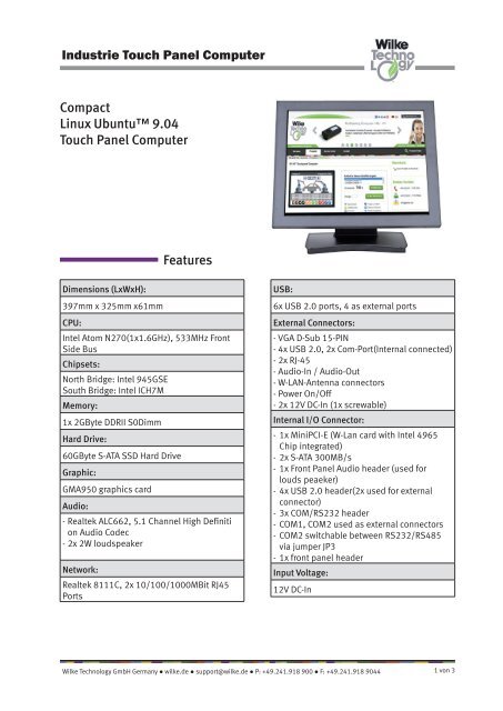 Datasheet Touchpanel Computer 17 Zoll - Wilke Technology