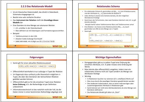 2.2.3 Das Relationale Modell Relationales Schema ... - WINFOR