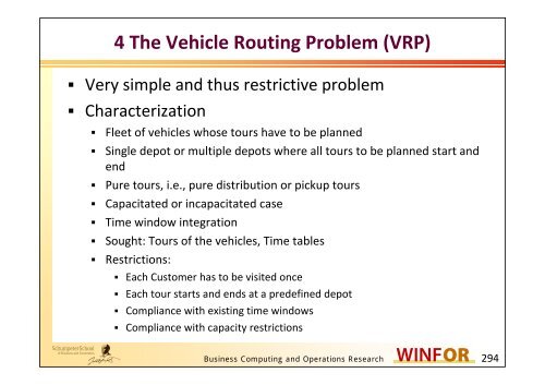 4 The Vehicle Routing Problem (VRP) - WINFOR