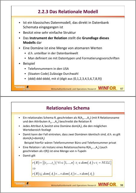 2.2.3 Das Relationale Modell Relationales Schema - WINFOR