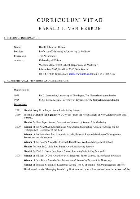 CURRICULUM VITAE - Waikato Management School
