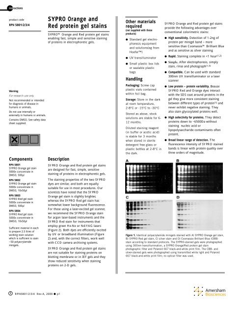 SYPRO Orange and Red protein gel stains