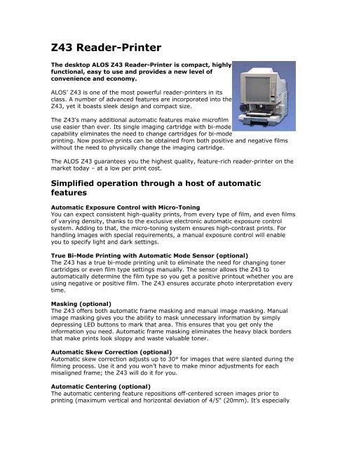 ALOS Z43 Reader Printer - World Micrographics, Inc
