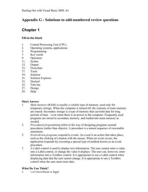 Appendix G - Solutions to odd-numbered review questions Chapter 1