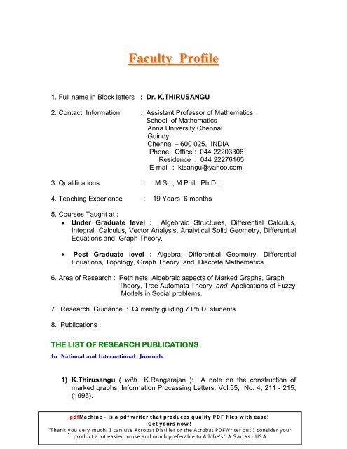 Faculty Profile - Anna University