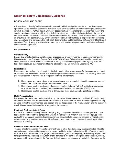 Electrical Safety Compliance Guidelines - Arizona State University