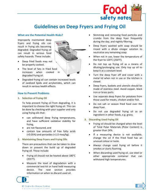 Guidelines on Deep Fryers and Frying Oil