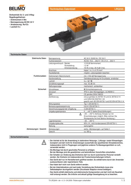 Technisches Datenblatt LRQ24A - Belimo
