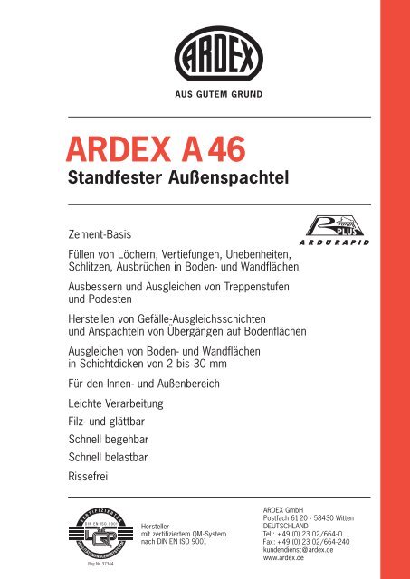 ARDEX A 46 Standfester Außenspachtel
