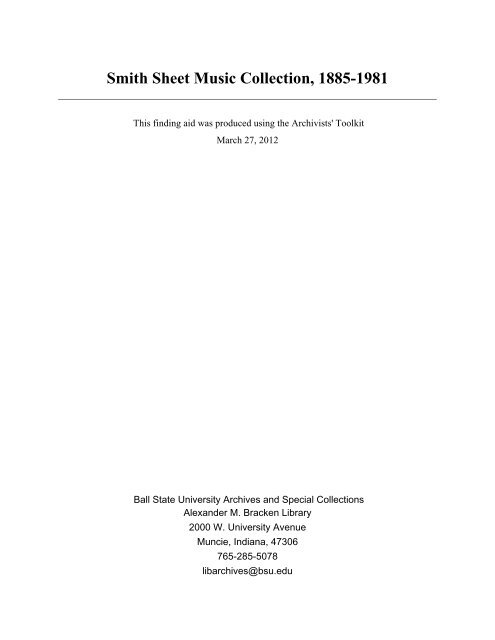 Smith Sheet Music Collection, 1885-1981