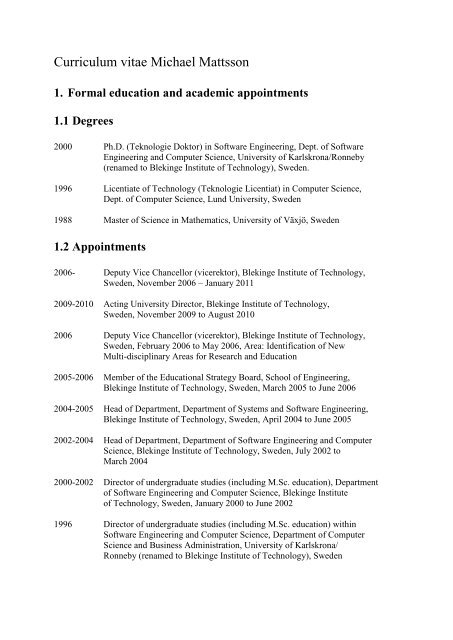 Curriculum vitae Michael Mattsson