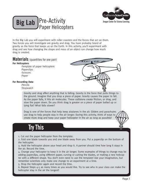 Paper Helicopters - California Science Center
