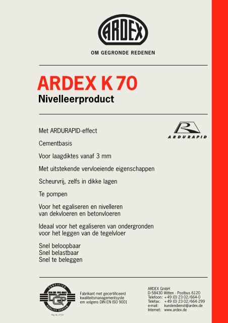 ARDEX K 70 Nivelleerproduct