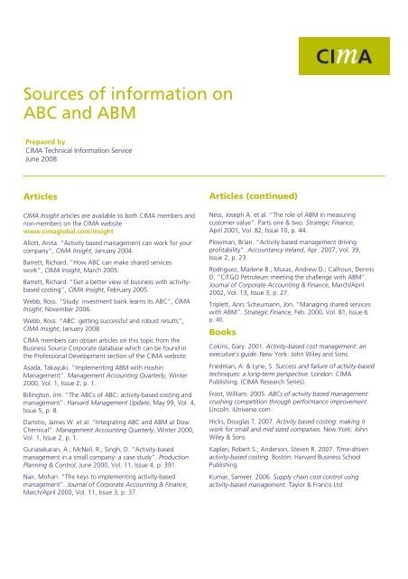 ABC and ABM reading list - CIMA