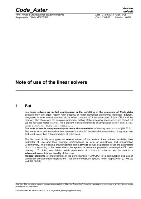 [U2.08.03] Operating instructions for linear solvers - Code_Aster