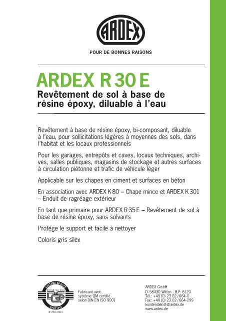 ARDEX R30 E Revêtement de sol à base de résine époxy, diluable ...