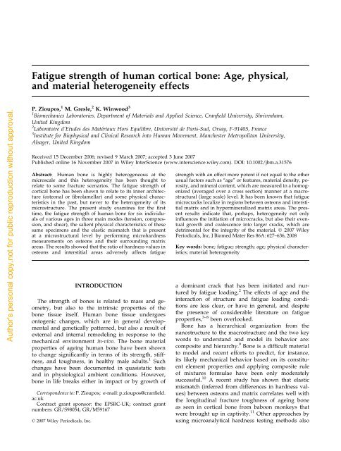 Fatigue strength of human cortical bone - Cranfield University