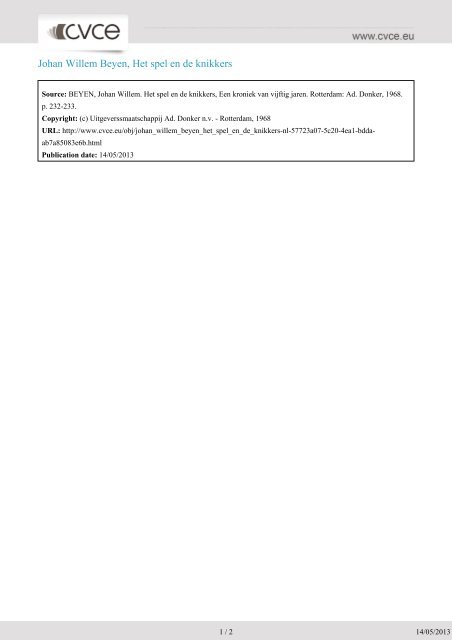 Johan Willem Beyen, Het spel en de knikkers