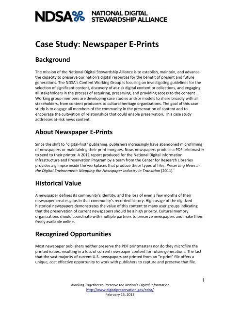Case Study: Newspaper E-Prints - Digital Preservation