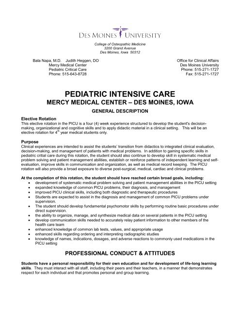 Pediatric ICU Learning Objectives - Des Moines University
