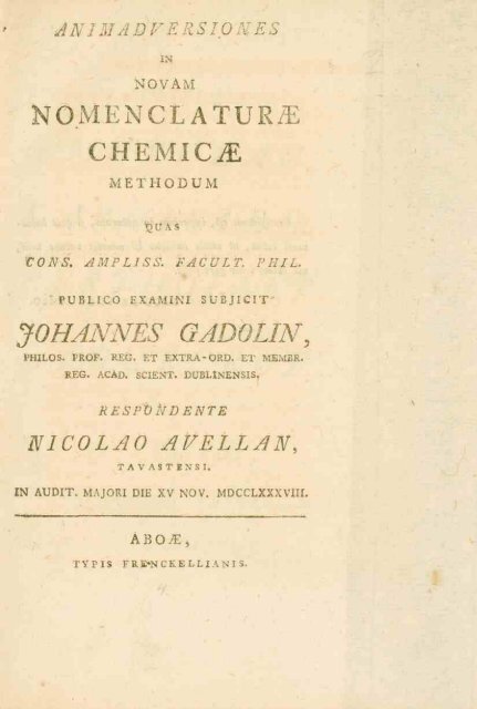 JOHANNES GADOLIN, - Doria