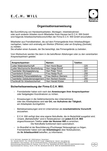 Organisationsanweisung - ECH Will