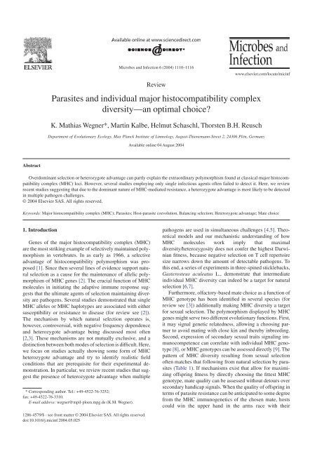 Parasites and individual major histocompatibility complex diversity ...