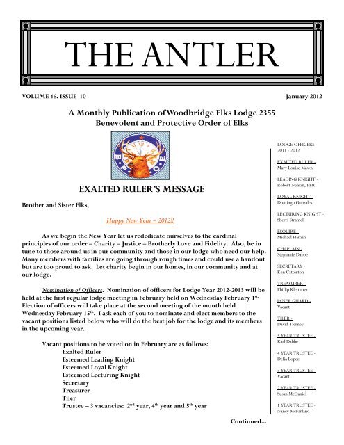 EXALTED RULER'S MESSAGE - Elks