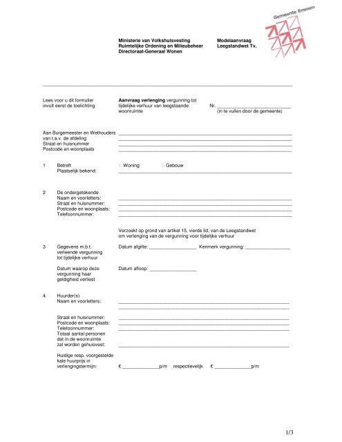 Aanvraagformulier tot verlenging leegstandvergunning - Gemeente ...