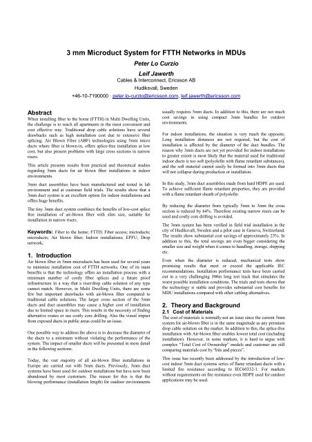 3 mm Microduct System for FTTH Networks in MDUs - Ericsson