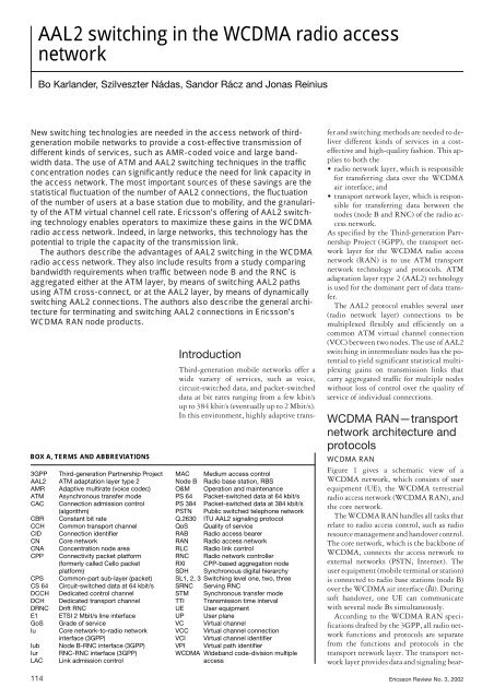 AAL2 switching in the WCDMA radio access network - Ericsson