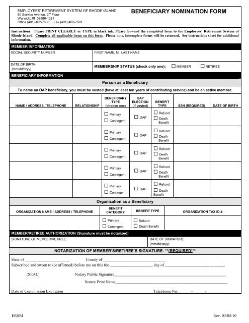 employees' retirement system beneficiary nomination form
